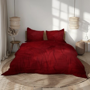Solid Red Bedding Set With Duvet Cover and Pillowcases – Rich Crimson ...