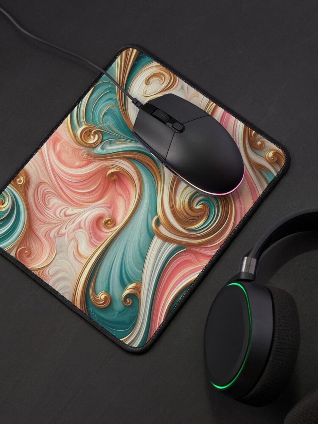 Pastel Marble Swirl Mouse Pad Elegant Desktop Accessory, Smooth Surface ...