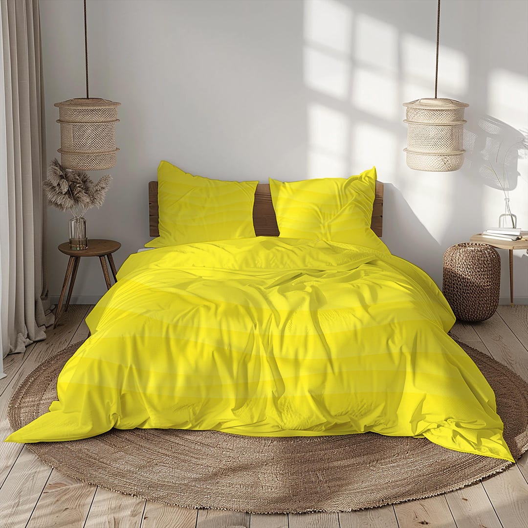 Solid Yellow Bedding Set in Lemon Mustard and Golden Shades, Bright ...