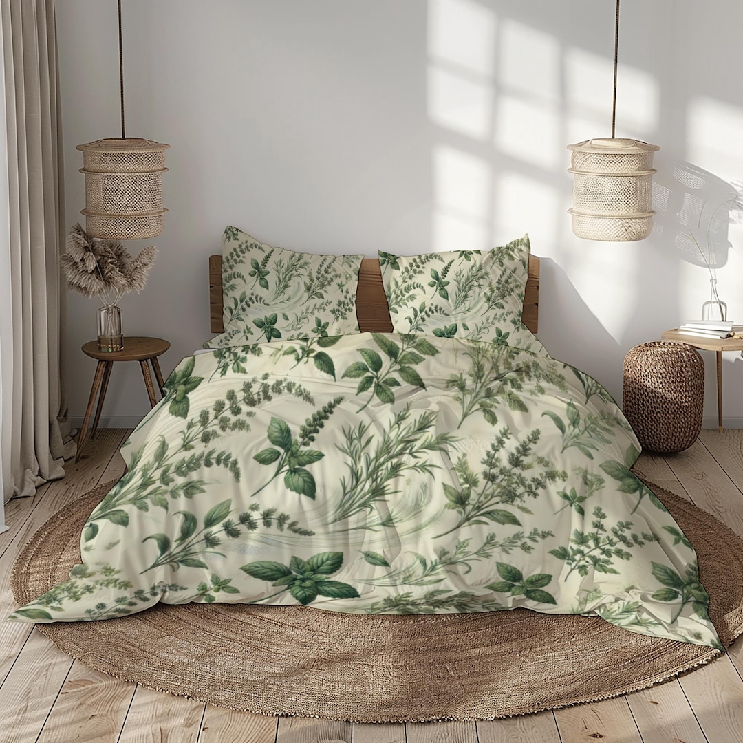 Herb Garden Bedding Set – Sage, Cream, Forest & Olive Green – Botanical ...