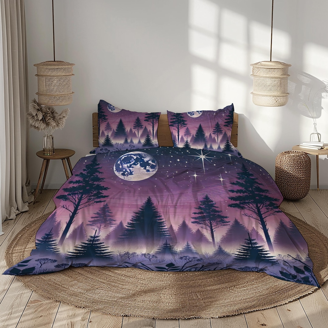 Purple Moon Forest Bedding Set With Duvet Cover and Pillowcases Fantasy ...