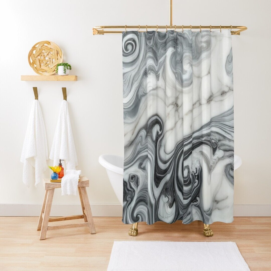 Luxurious Marble Swirl Shower Curtain, Elegant Bathroom Decor ...