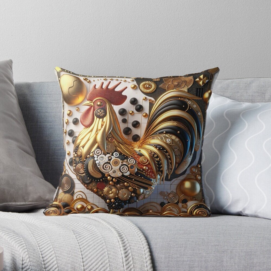 Steampunk Rooster Pillow Cover Whimsical Mechanical Cock Design ...