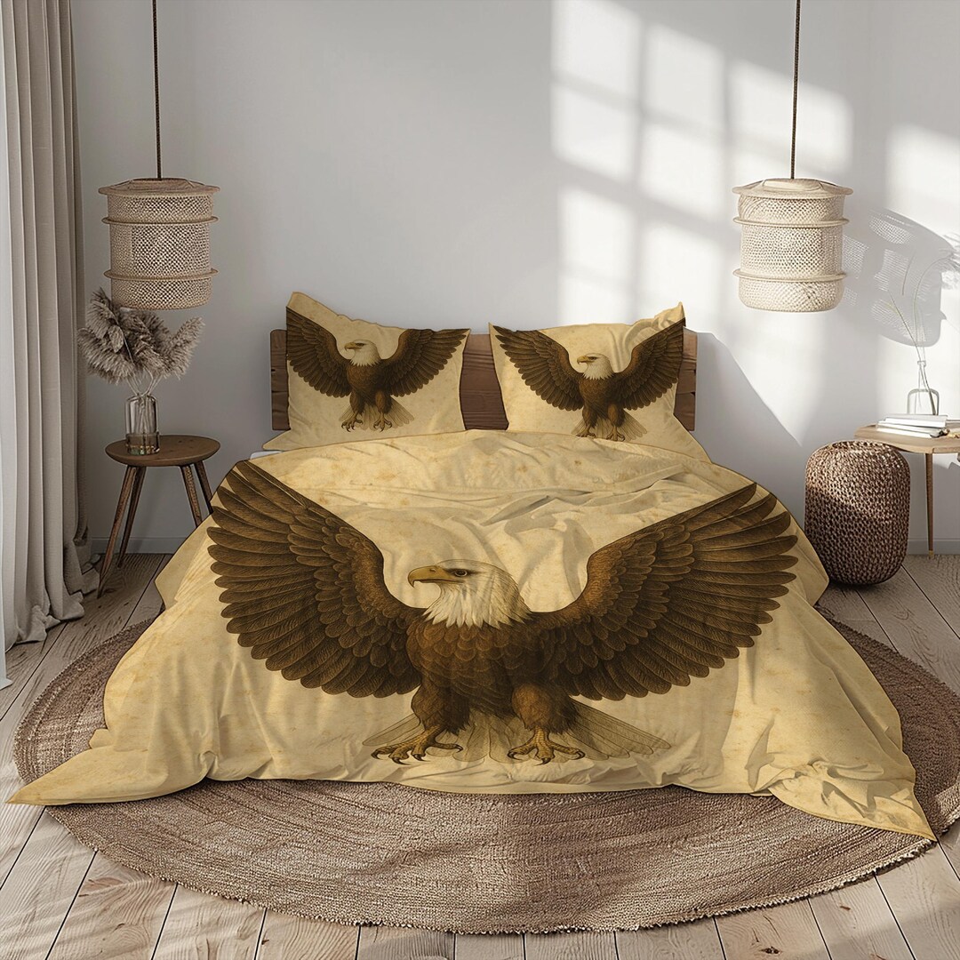 Bald Eagle Bedding Set With Vintage Beige Brown and Black Tones ...