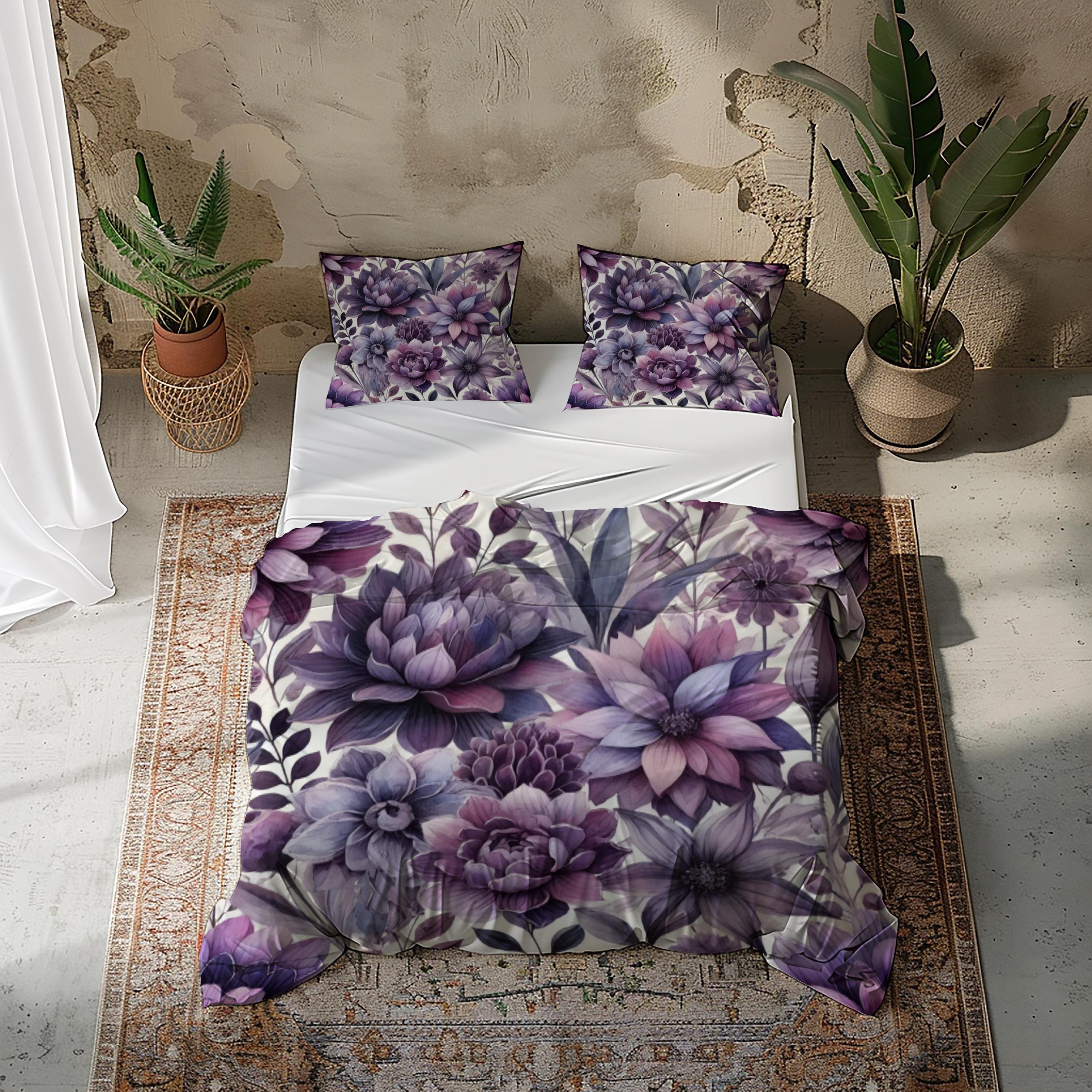 Purple Floral Bedding Set - Elegant Botanical Design in Shades of ...