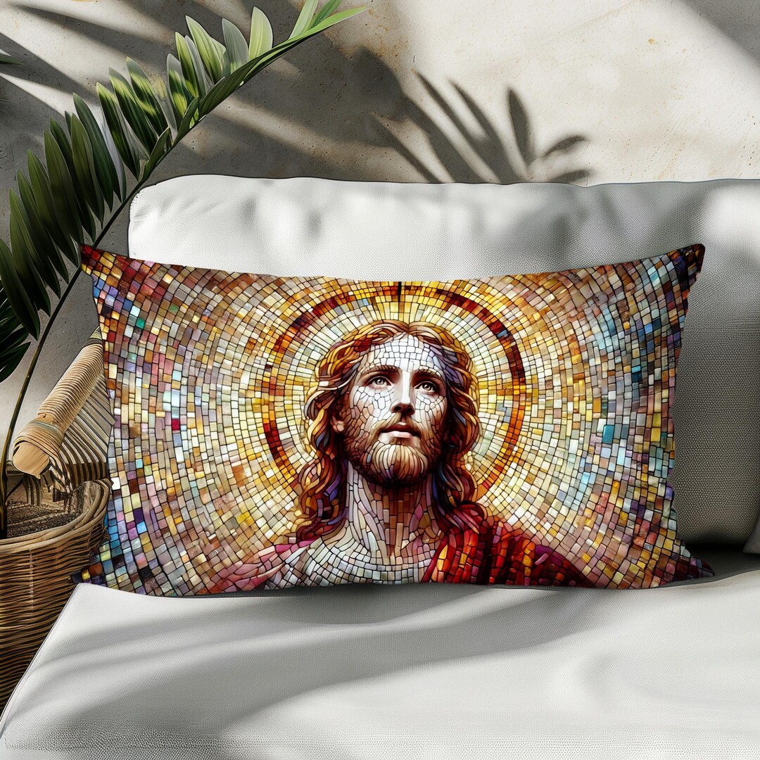 Lumbar Pillow Cover - Religious Pillow Case - Jesus Stained Glass Art ...