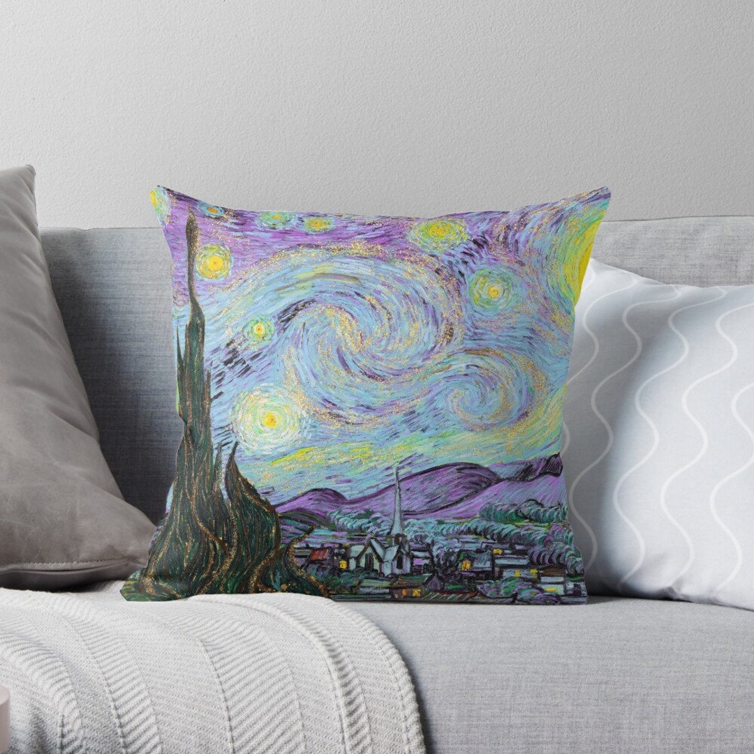 Starry Night Inspired Pillow Case Van Gogh Illustration Cushion Cover ...