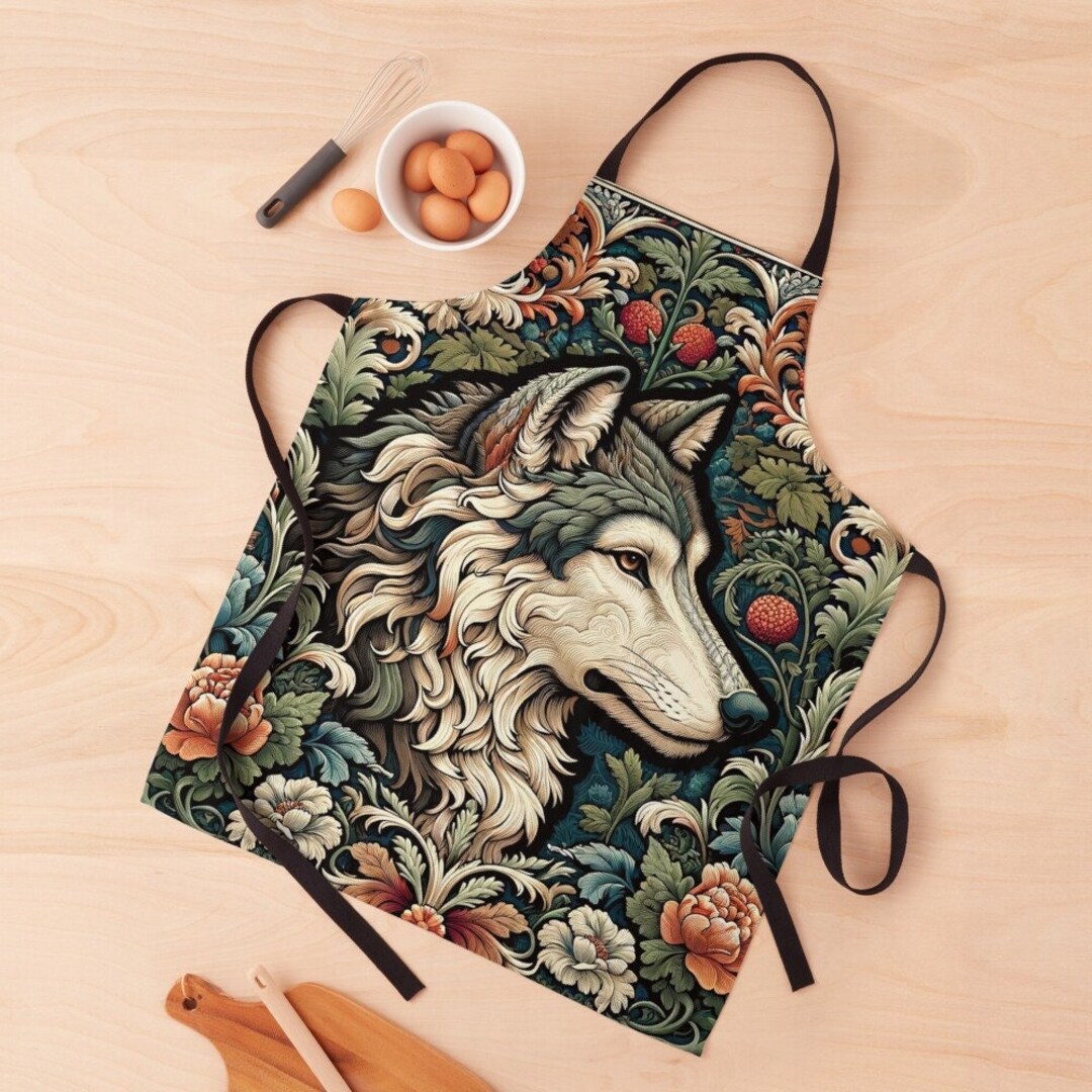 Wolf Apron With Floral Pattern, Unique Kitchen Apron for Cooking ...