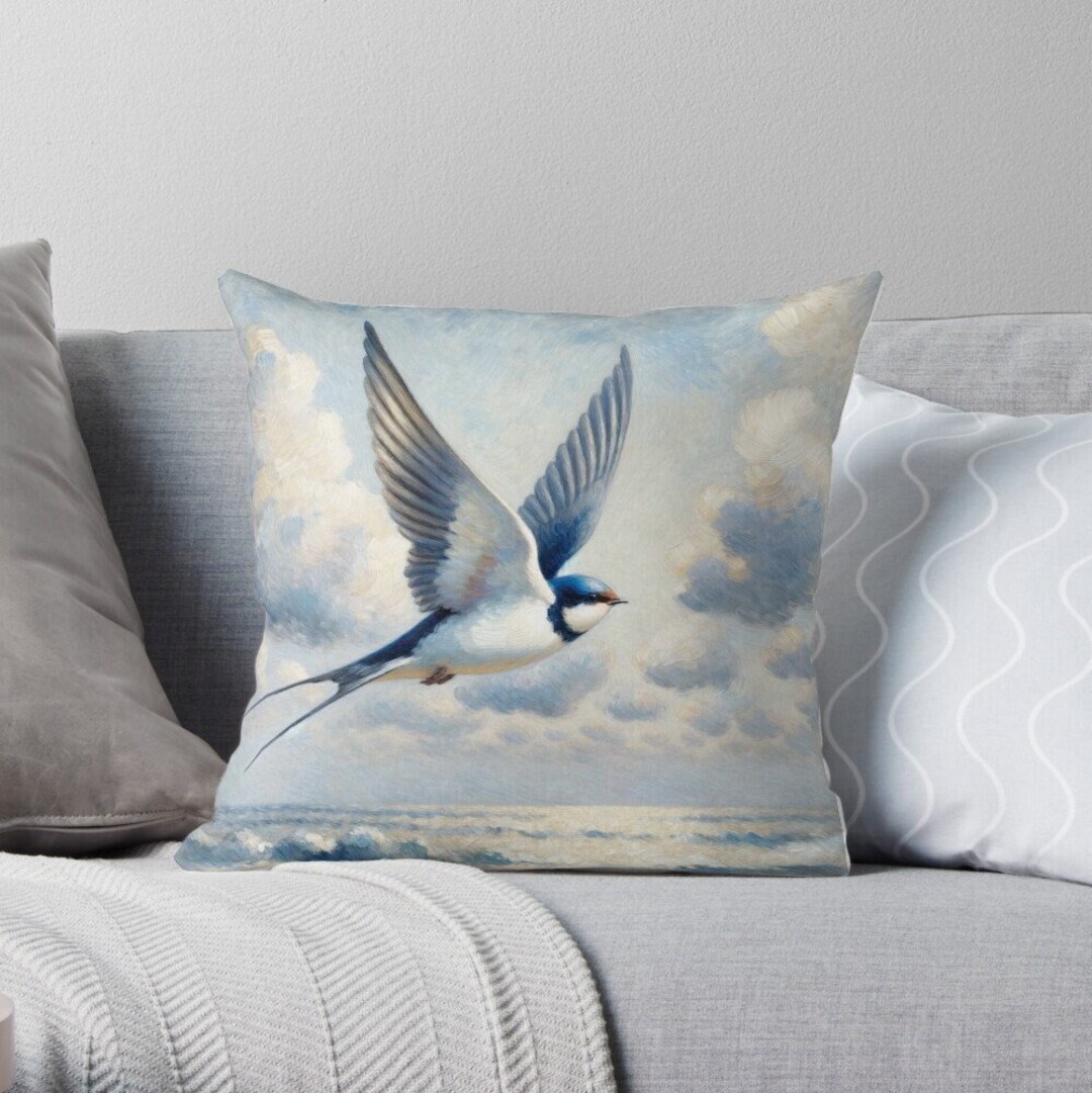 Elegant Swallow in Flight Pillow Cover Artistic Sky-themed Cushion Case ...