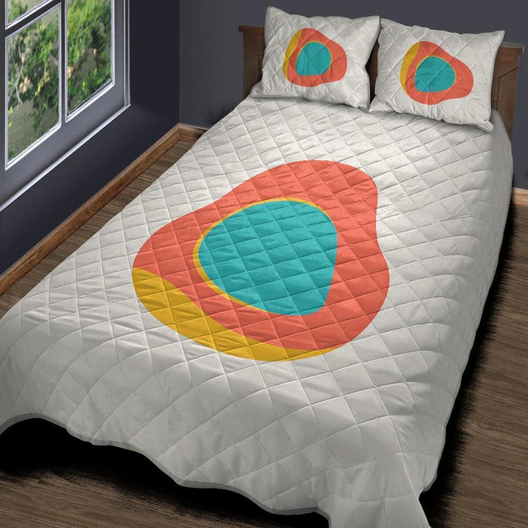 Retro Modern Colorblock Quilt Set – Minimalist Bedding in Coral, Aqua ...