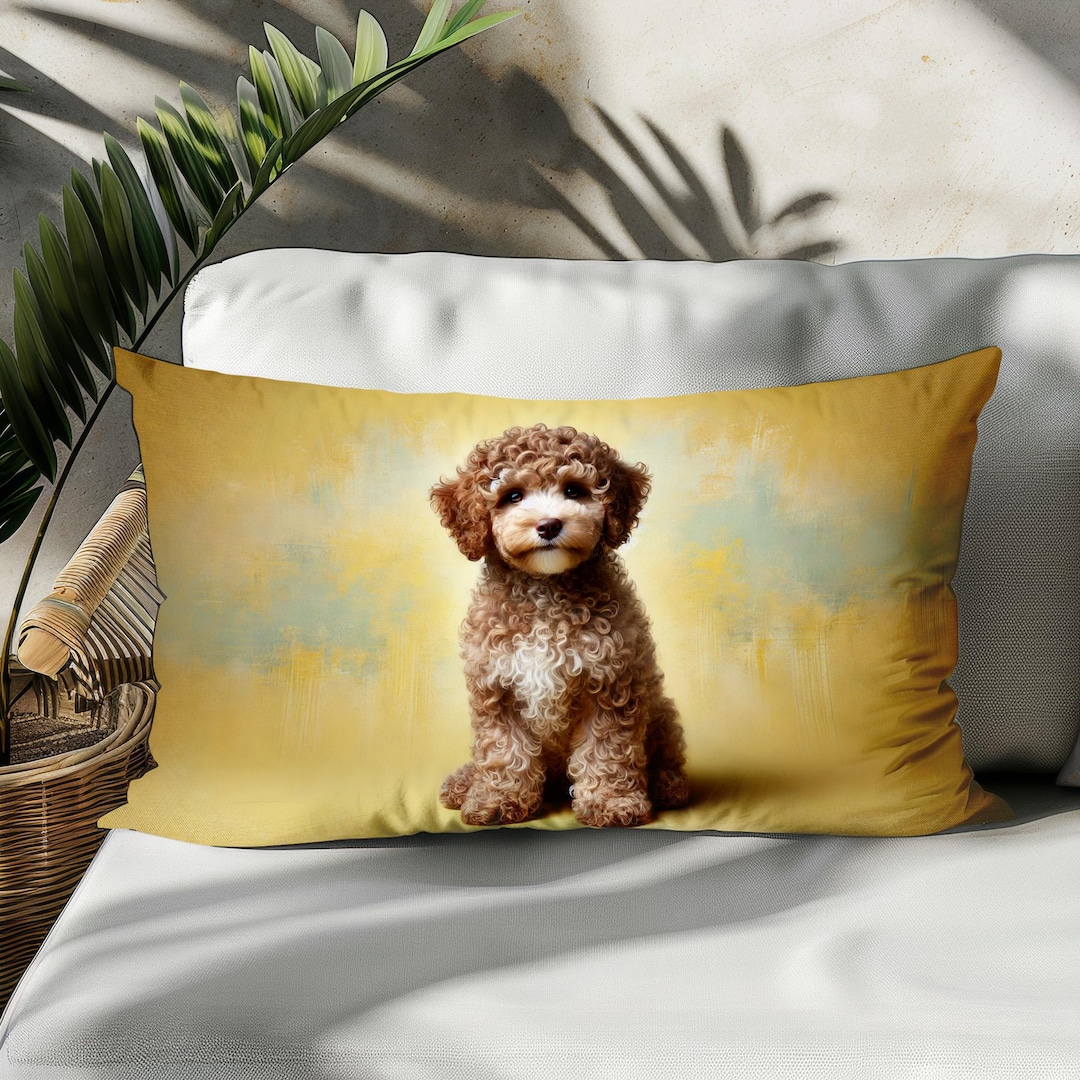 Curly Cavapoo Puppy Lumbar Pillow Cover, Double-sided Cotton Linen Case, Adorable Dog Print ...