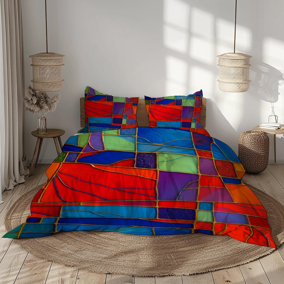 Color Block Bedding Set – Red Blue Green Purple Duvet Cover With ...