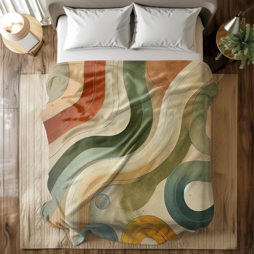 Retro Abstract Throw Blanket - Mid-century Modern Design Lightweight ...