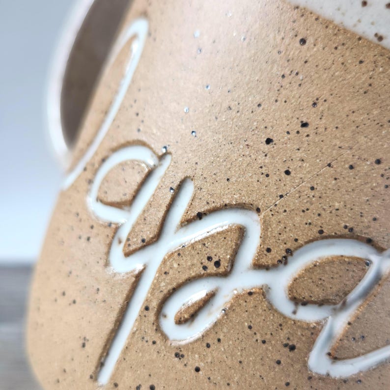 Handmade Personalized Pottery Mug: Carved Custom Message, 16oz Ceramic ...