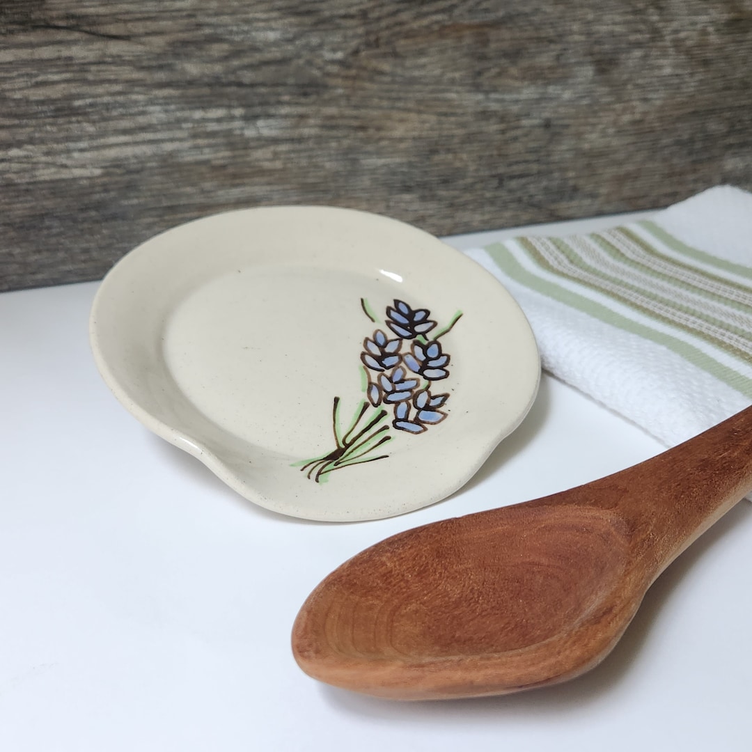 Handmade Pottery Spoon Rest With Lavender Design Ceramic - Etsy