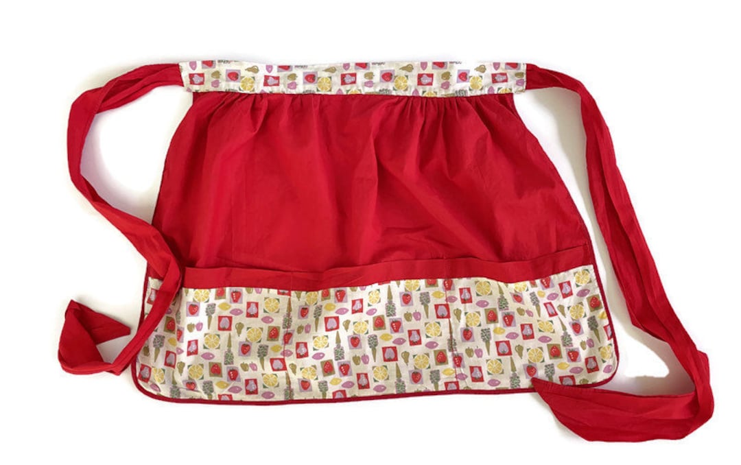 Cherry Red Half Apron W/ RETRO GRAPHICS . 3-pocket Bottom - Etsy