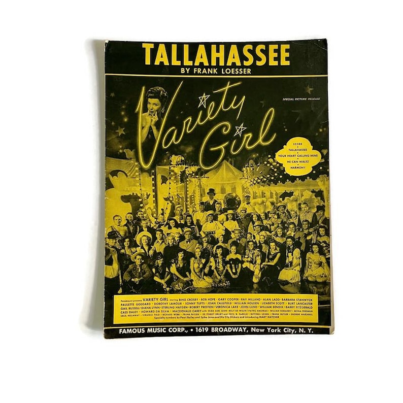 1940s Variety Girl Sheet Music: Tallahassee, Frank Loesser - Etsy