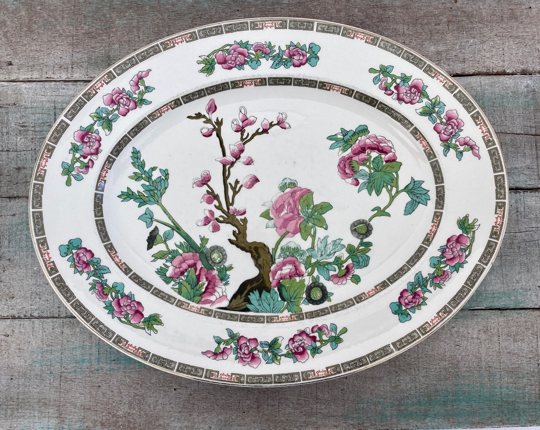 Antique John Maddock Indian Tree Platter 14" . Pink and Green ...