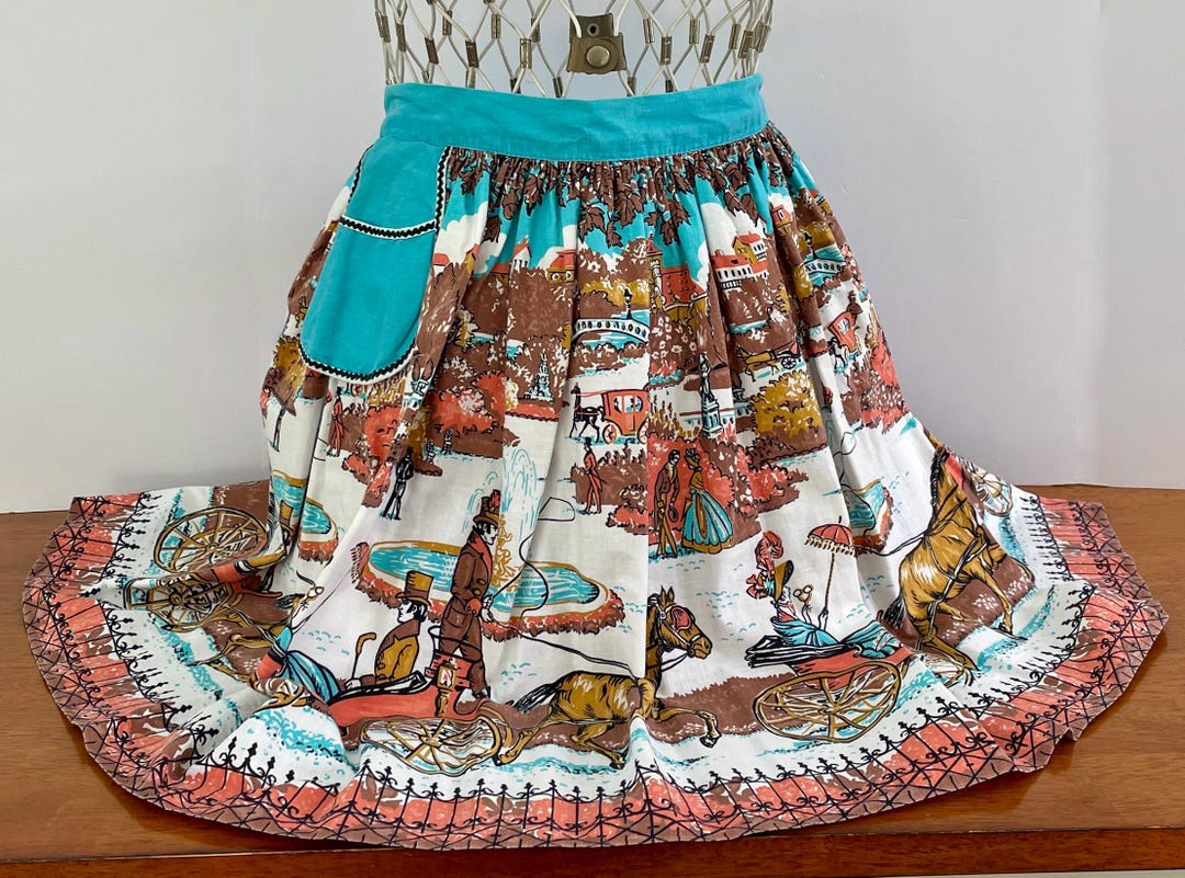 Victorian Print Half Apron . Hanging Front Pocket . Fall Thanksgiving ...