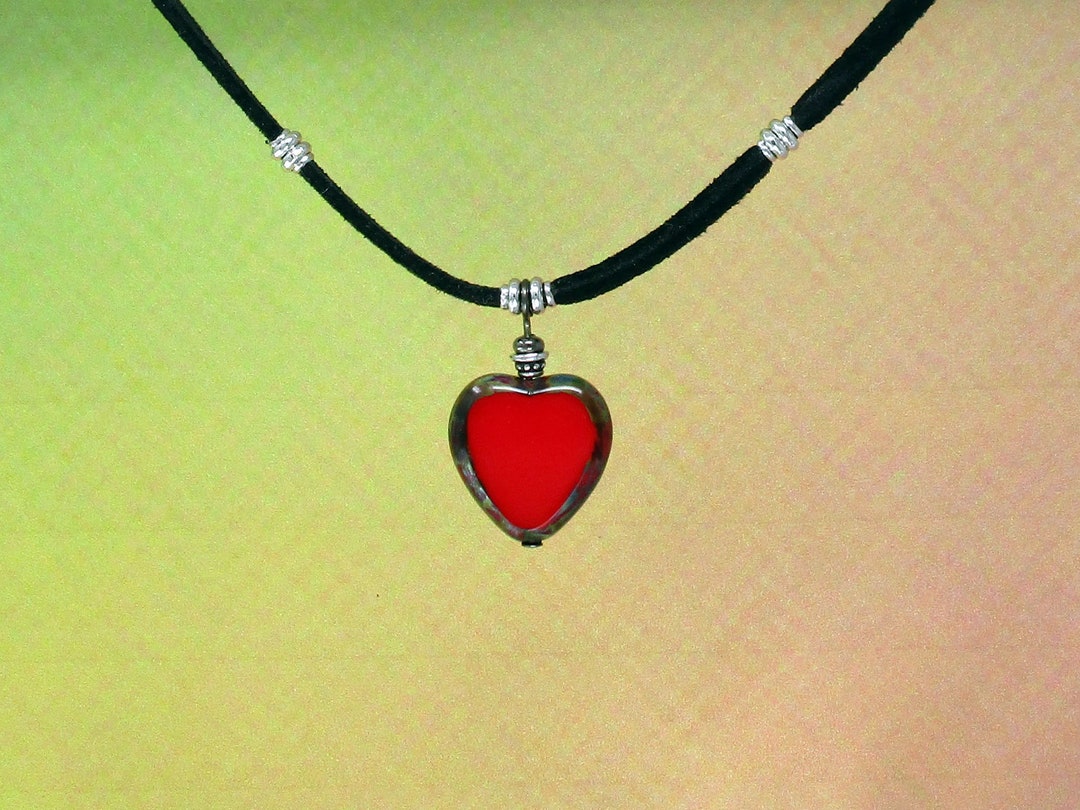 Valentine Red LOVE Heart Choker, Vegan Leather Choker, Black Suede ...
