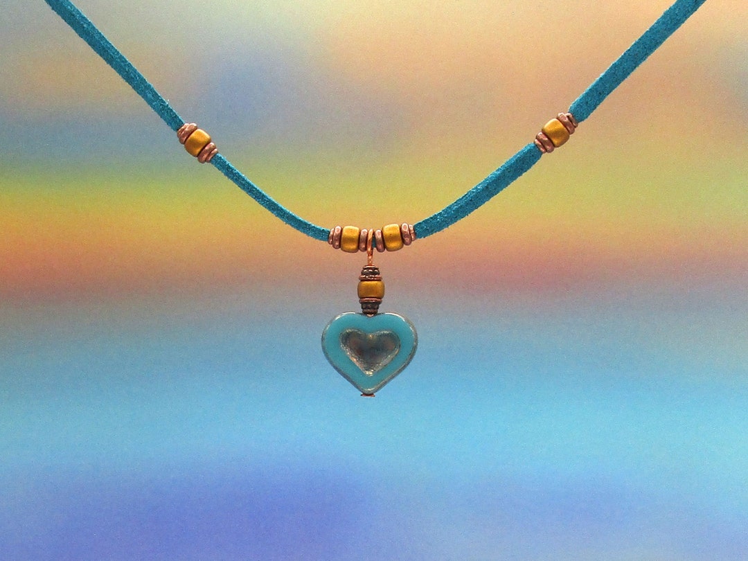 Mini Turquoise LOVE Heart Choker Necklace, Vegan Leather Choker ...