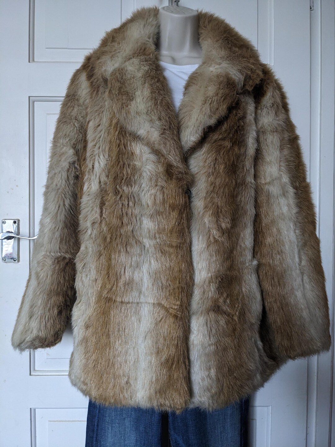 Faux Fur Jacket Coat High Pile Ginger Cream Streaks Size L Vintage ...