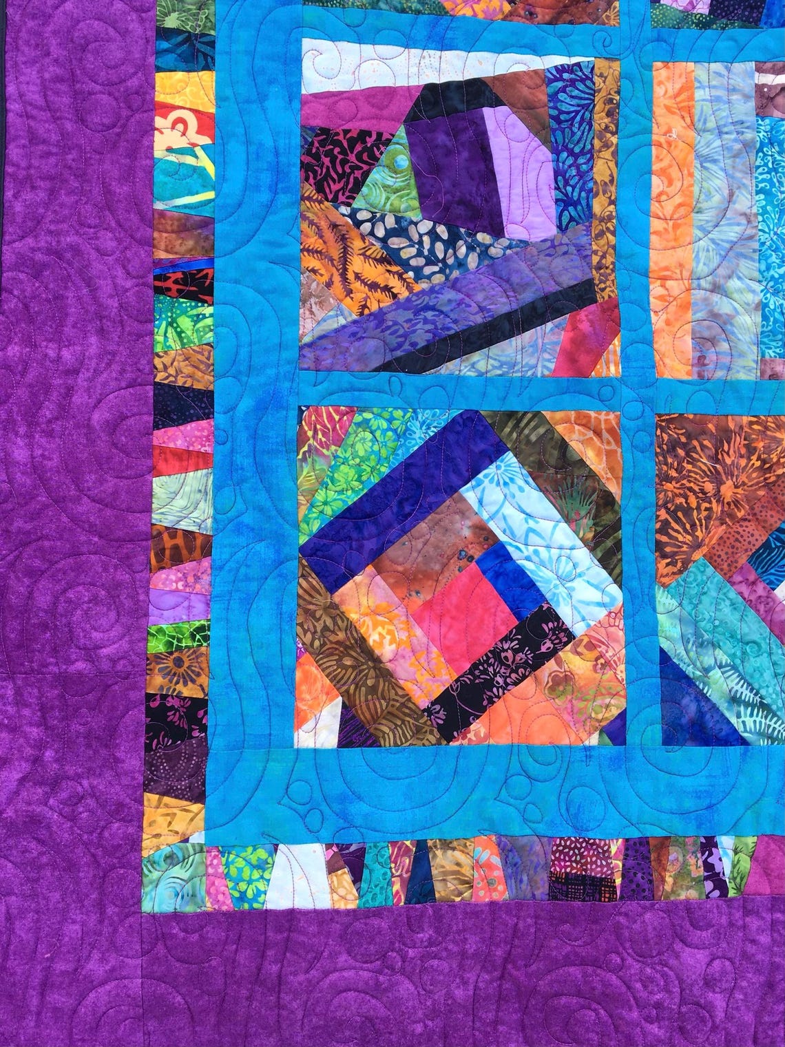 Colorful Batik Scrap Quilt – Handmade Twin/full Patchwork Art Quilt ...