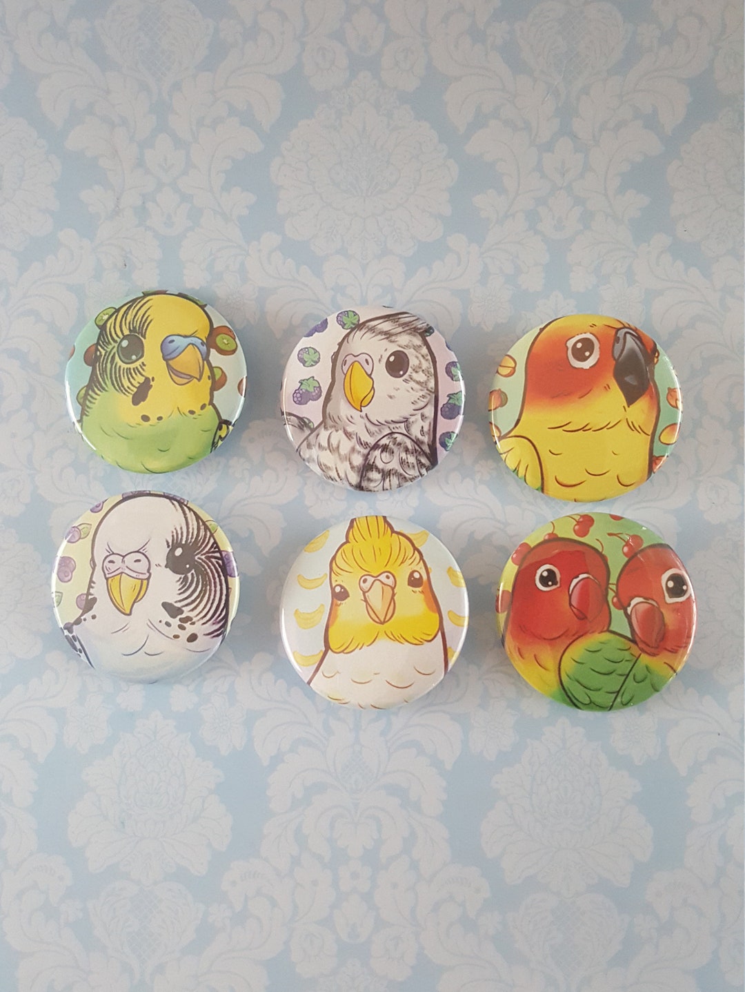 1.5 Inch Bird Buttons- Parakeet, Cockatiel, Sun Conure, and Lovebirds ...