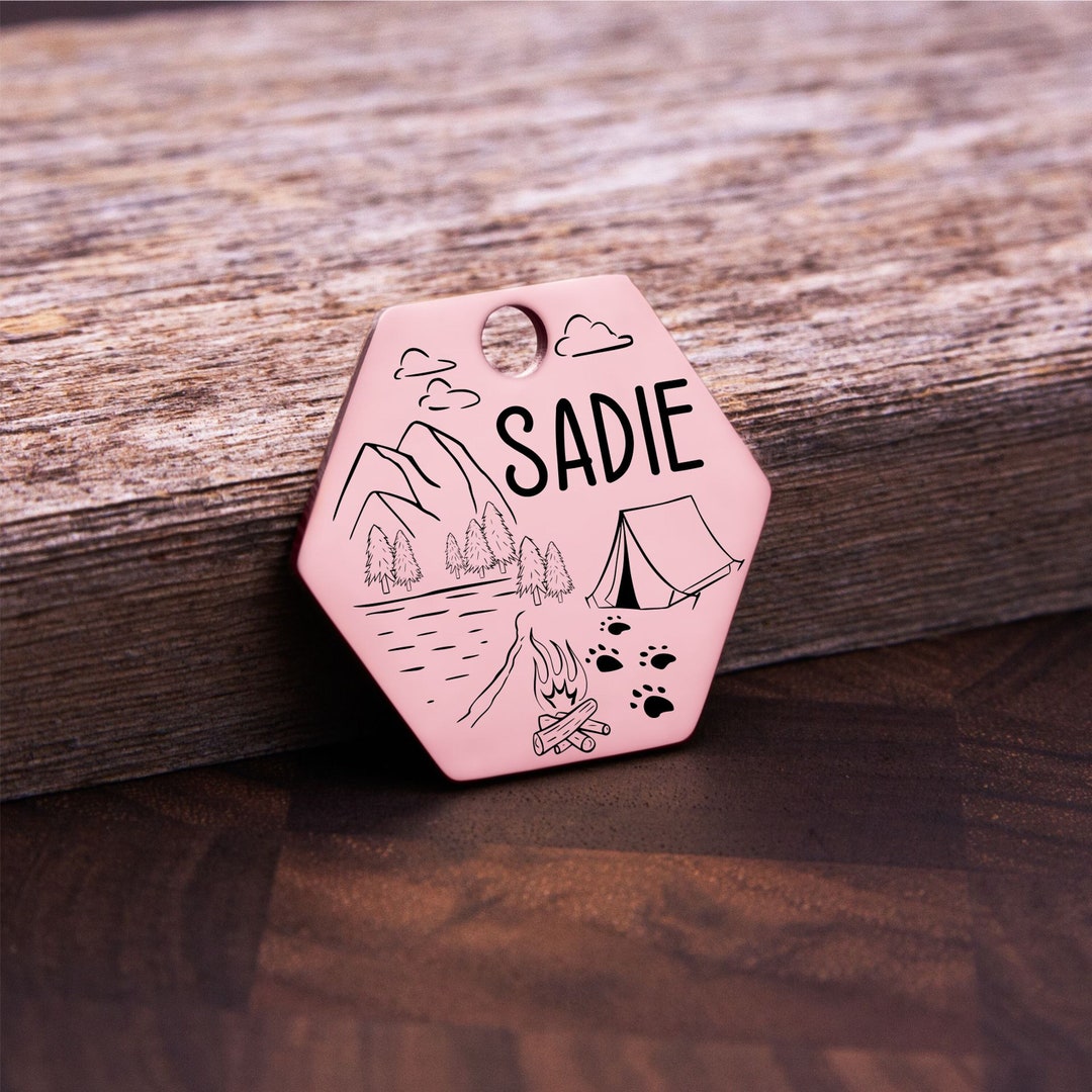 Dog Collar Tag Hand Drawn Engraved Dog Tags Hexagon Dog Tag - Etsy