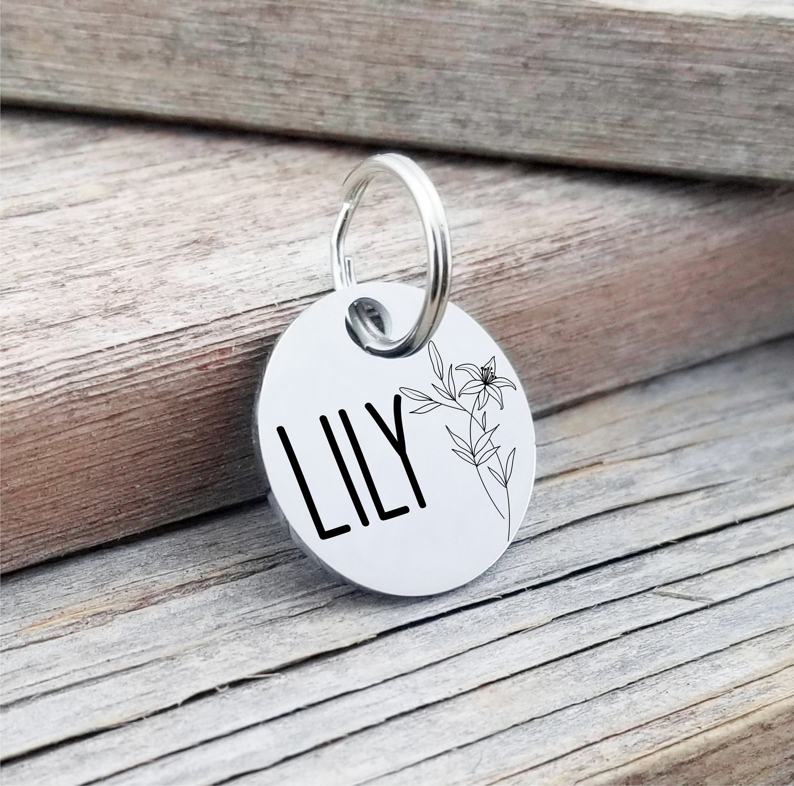 Personalized pet dog ID tag Birth Flower Pet Tag Pet dog | Etsy