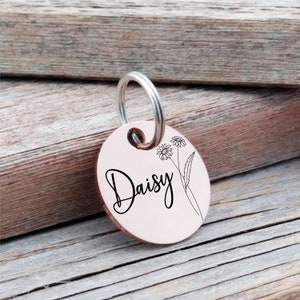 Personalized Pet Dog ID Tag, Birth Flower Pet Tag, Pet Dog Tag, Dog ID ...