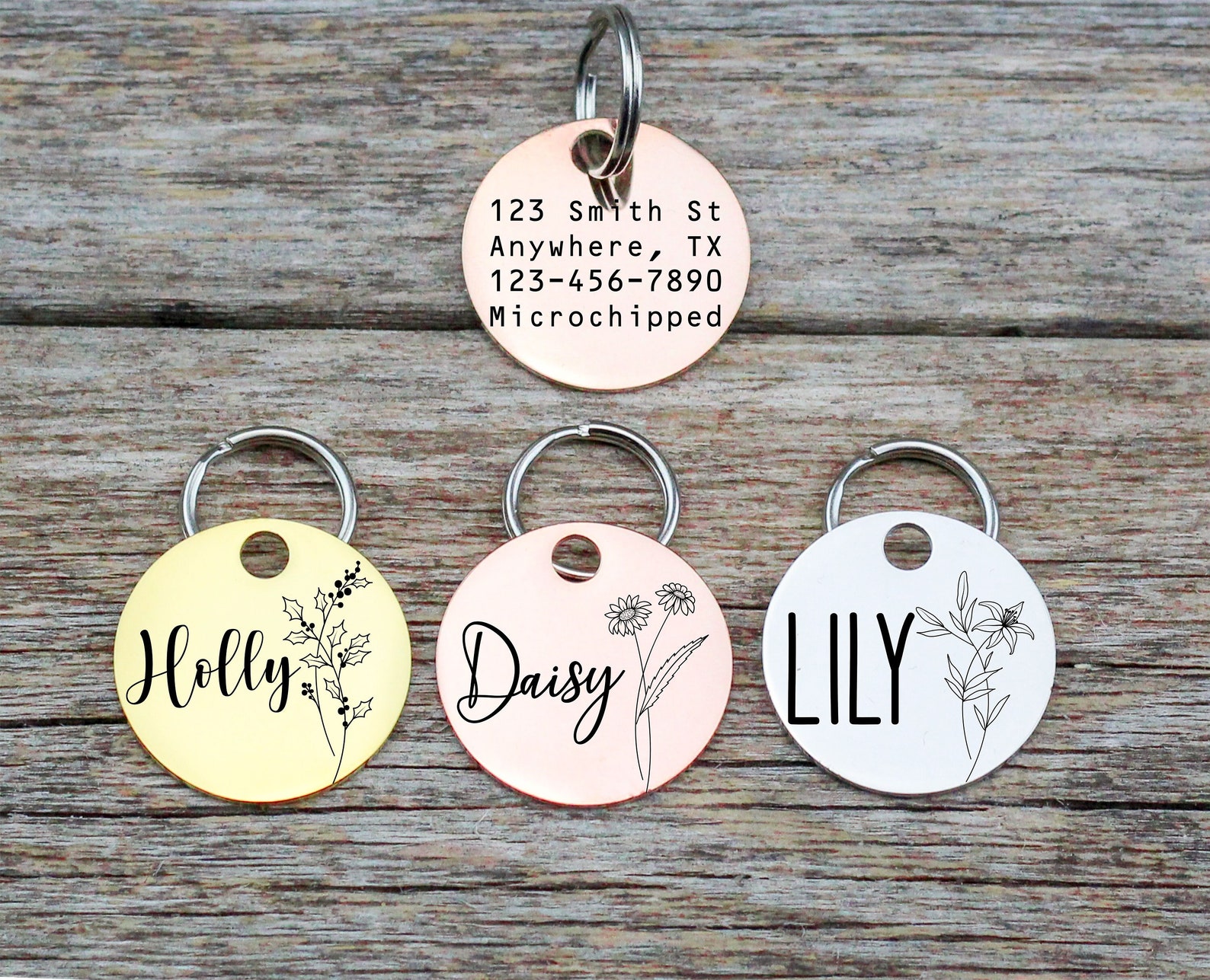 Personalized Pet Dog ID Tag Birth Flower Pet Tag Pet Dog - Etsy