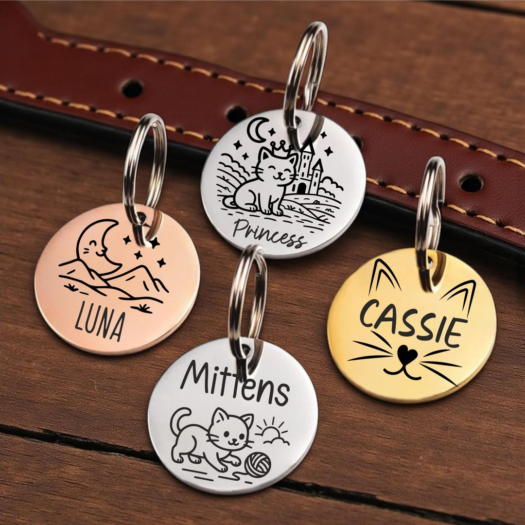 Personalized Cat Tag, Custom Cat Tag, Cat ID Tag, Pet ID Tag, Cat ...