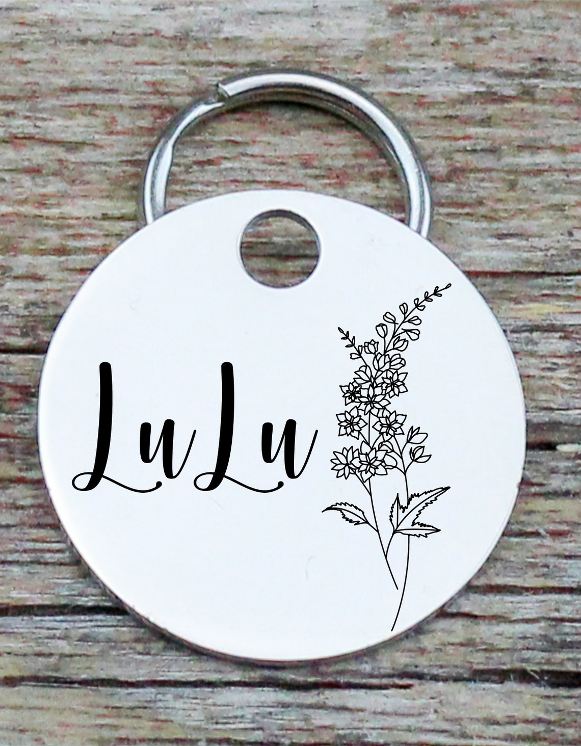Personalized pet dog ID tag Birth Flower Pet Tag Pet dog | Etsy