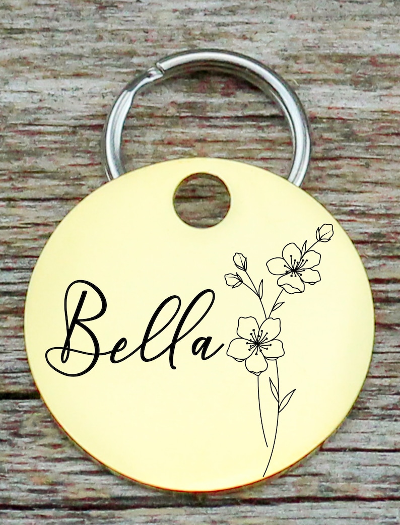 Personalized Pet Dog ID Tag Birth Flower Pet Tag Pet Dog - Etsy