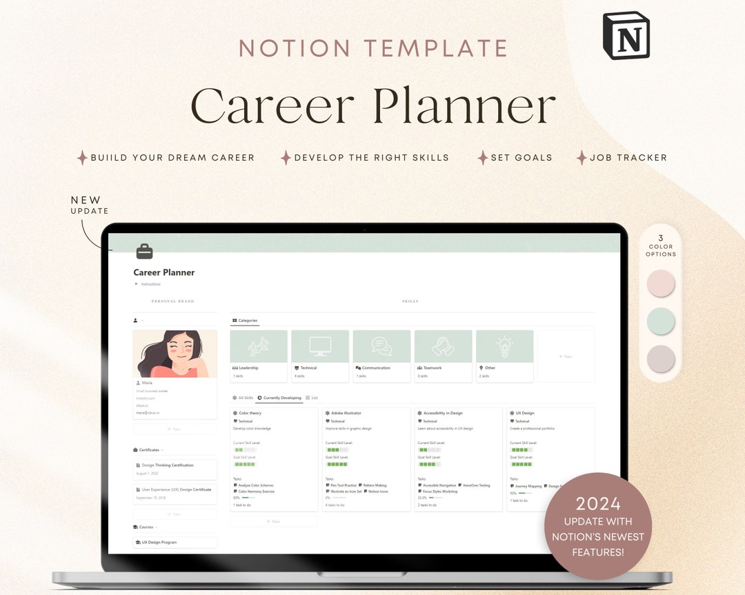 Notion Template Career Planner, Job Tracker, Notion Career Dashboard, Notion Skill Development ...