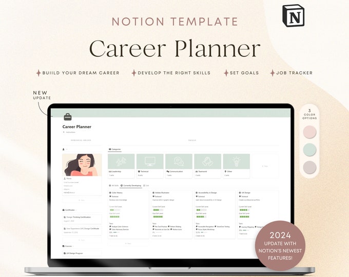 Notion Template Career Planner, Job Tracker, Notion Career Dashboard, Notion Skill Development ...