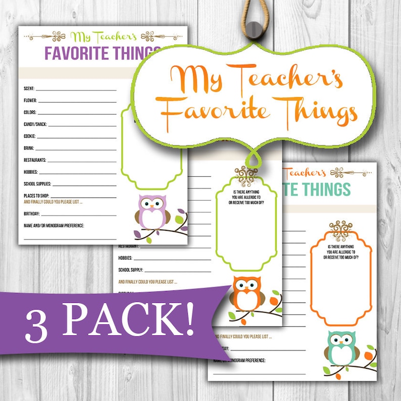 Teacher's Favorite Things List (3-pack!) | Print at Home - Etsy
