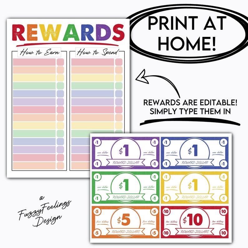 Printable Chores Reward Bucks and Sheet - Etsy