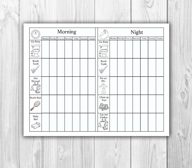 Print at Home Routine Chart With Pictures for Young Kids - Etsy