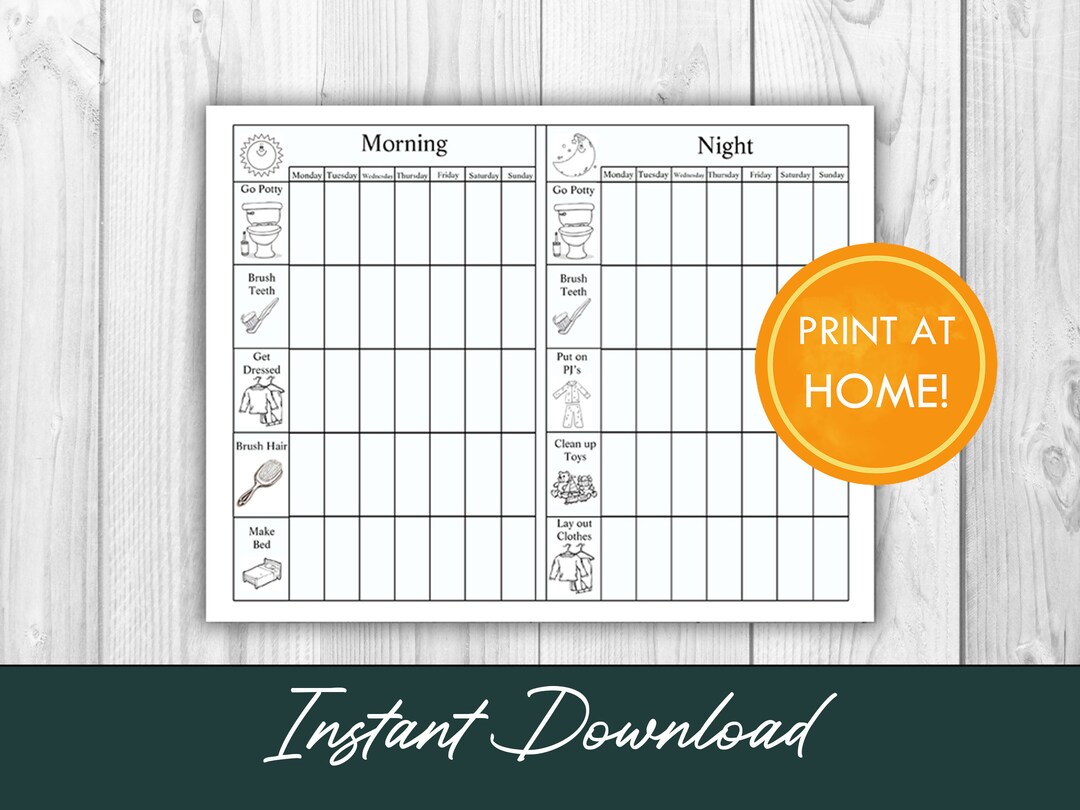 Print at Home Routine Chart With Pictures for Young Kids INSTANT ...