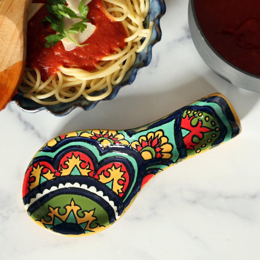 Talavera Style Ceramic Spoon Rest, Mexican Spoon Rest, Rustic Spoon ...