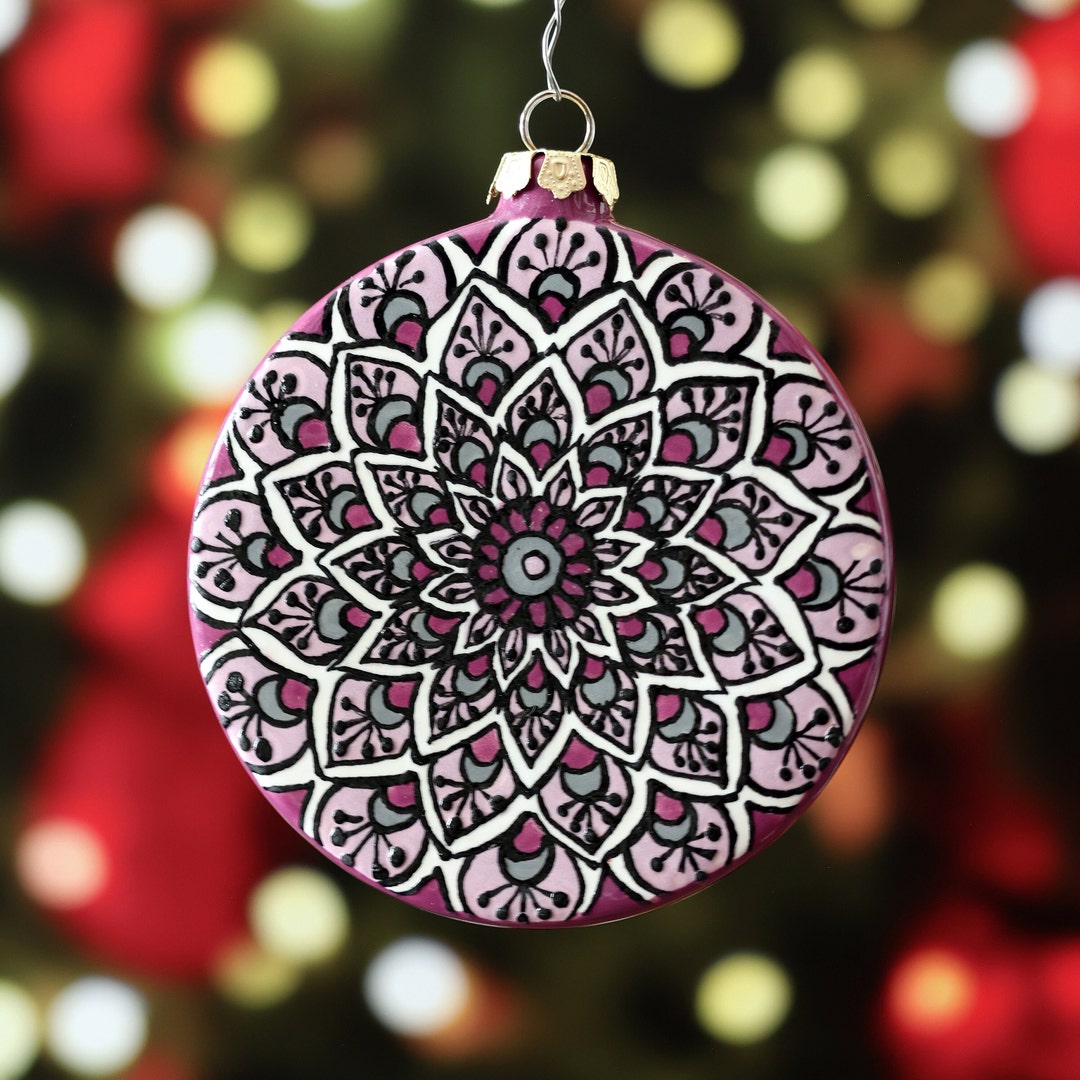 Hand-painted Talavera Christmas Ornament, Purple Floral Mandala - Etsy