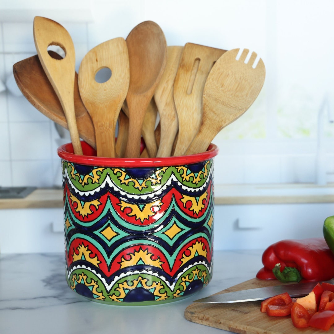 Talavera Pottery Utensil Crock, Large Utensil Holder, Talavera Vase - Etsy