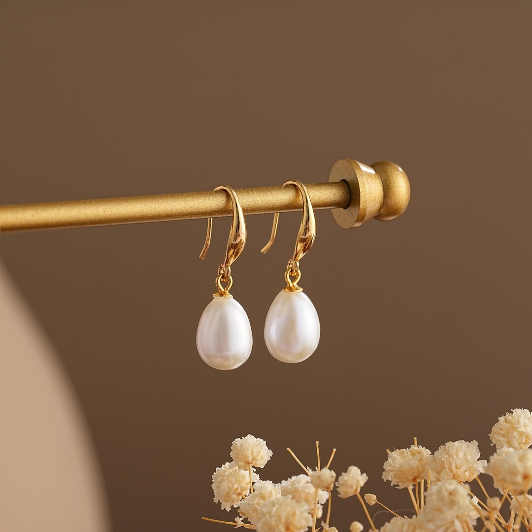 Natural Freshwater Pearl Hook Earrings,single Pearl Drop Earrings ...