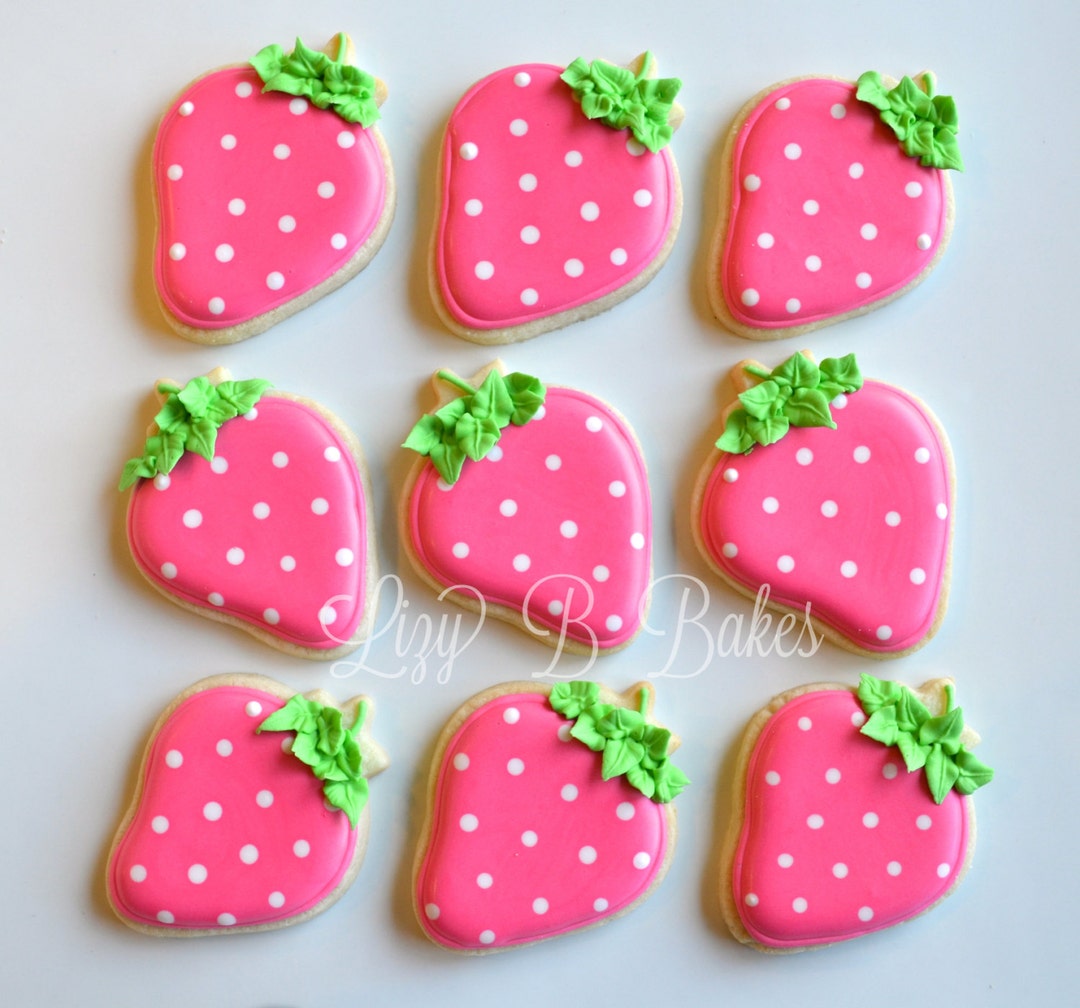 18 Bright Pink Strawberry Cookies - Etsy