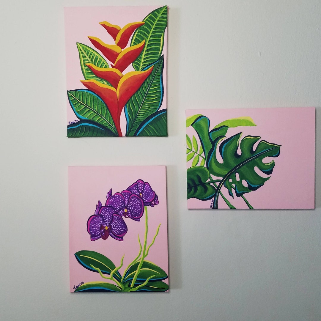 Tropical Flowers Painting Set- Hand Painted - 8" X 10" - Etsy