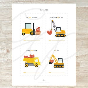 Construction Valentine's Day Cards for Kids, Printable Kids Valentine's ...