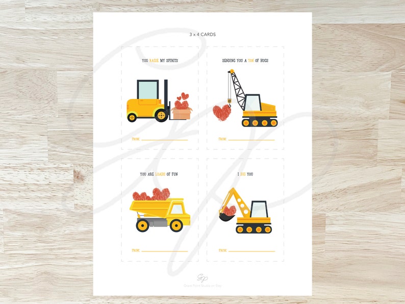 Construction Valentine's Day Cards for Kids, Printable Kids Valentine's ...