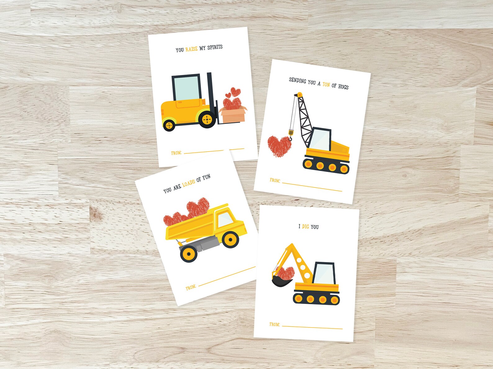 Construction Valentine's Day Cards for Kids, Printable Kids Valentine's ...